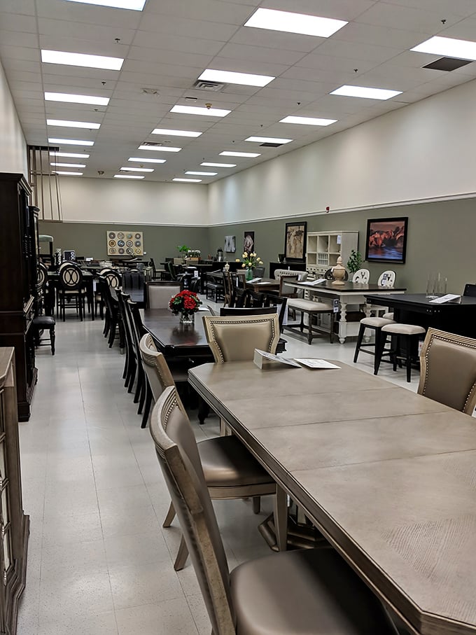 Dining tables standing at attention like culinary soldiers. Each one ready to host your family's next heated Monopoly tournament or holiday feast.