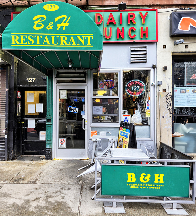 B&H Dairy's vibrant green awning stands out like a vegetarian oasis in the East Village's concrete jungle.