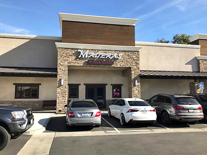 Maderas Steak & Ribs: Stone and wood exterior hints at the rustic flavors inside. Where suburban strip malls hide serious steakhouse treasures.