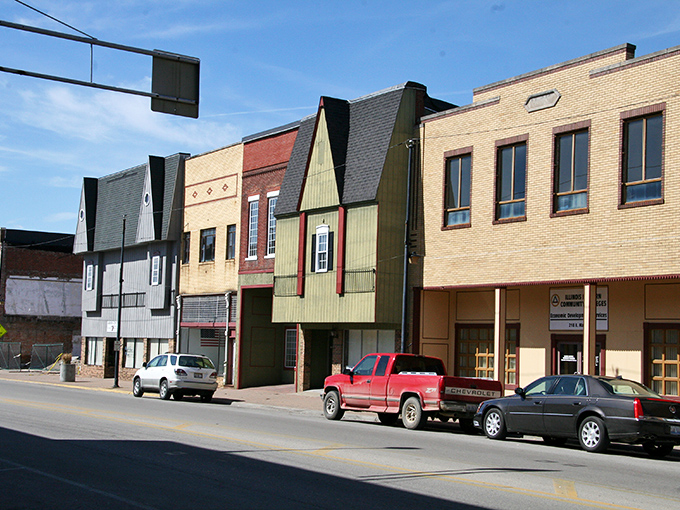 Olney's colorful buildings create a storybook downtown where you half expect to spot one of their famous white squirrels darting between shops.
