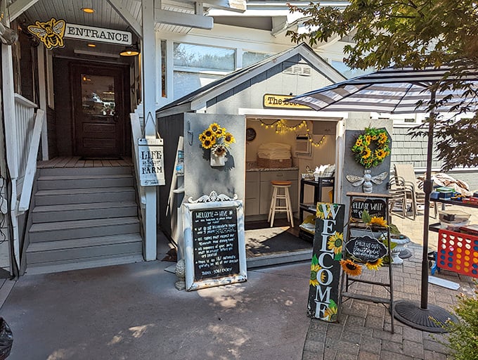The Bee & The Biscuit's sunny yellow doors welcome you like a warm hug on a plate. Grandma's house got an upgrade!