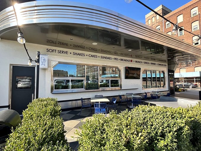 Tops Diner's sleek art deco curves prove that diners, like the perfect omelet, never go out of style.