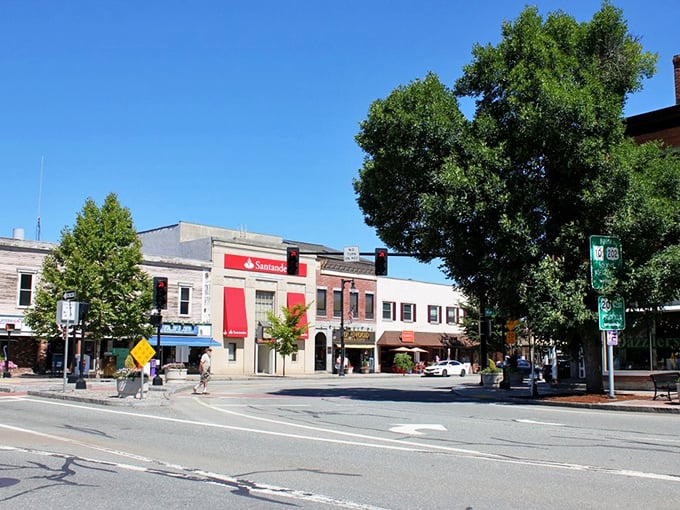 Westfield's tree-lined main street offers small-town appeal with its colorful storefronts and welcoming sidewalks.