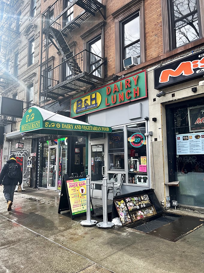 This modest facade hides vegetarian breakfast magic that has loyal fans lining up before the "Open" sign flickers on.
