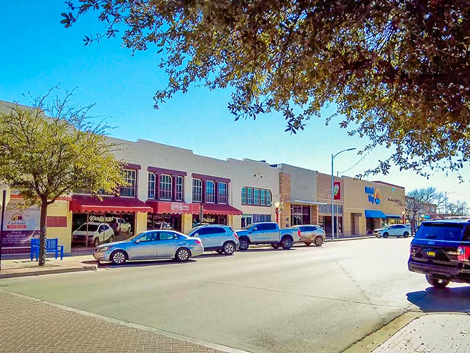 Brick storefronts line Carlsbad's welcoming streets, where your retirement dollars maintain their value like treasures preserved in the nearby caverns.