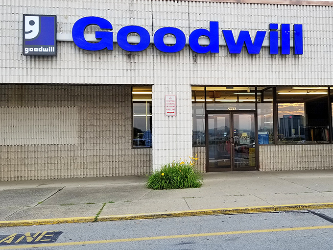 "Simple outside, savings explosion inside! Goodwill's understated exterior hides a wonderland of secondhand treasures."