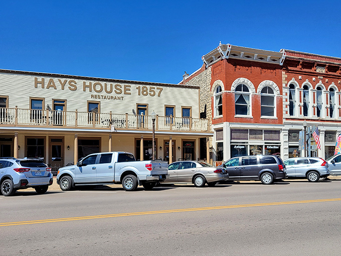The historic Hays House looks like it should be in a Western movie, serving whiskey to dusty cowboys instead of prime rib to modern diners.