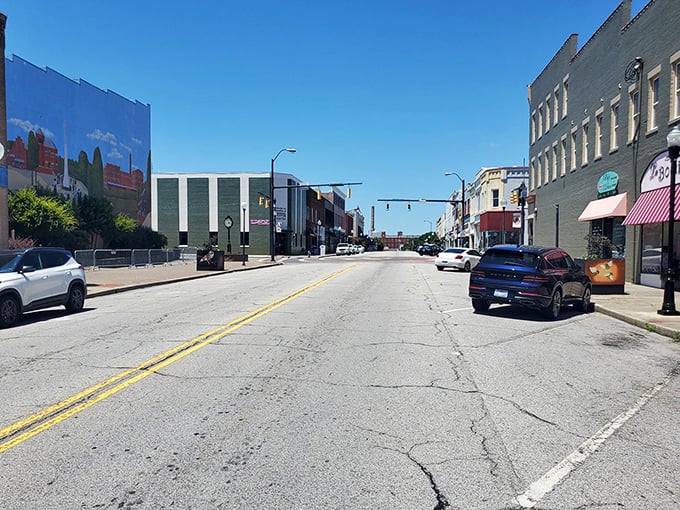 Brick buildings stand sentinel over Reidsville's historic heart. Small-town architecture with timeless appeal.