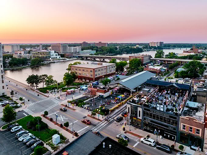 The sunset bathes Rockford's downtown in golden light, similar to how your retirement savings will glow when not depleted by high costs.
