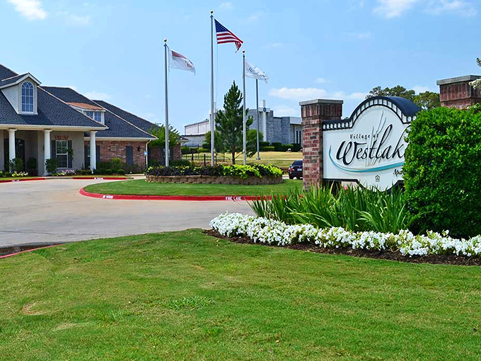 Where even the welcome signs look pristine and inviting. The kind of entrance that whispers, "Your retirement dollars will go further here!"