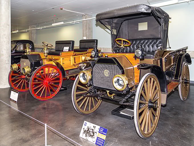 Before highways and drive-thrus, this 1910 International Harvester represented cutting-edge transportation technology. Horse-drawn carriages wept with jealousy.