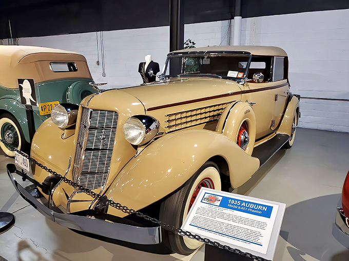 This buttery yellow 1935 Auburn convertible represents an era when cars were handcrafted works of art, not just assembly line products.
