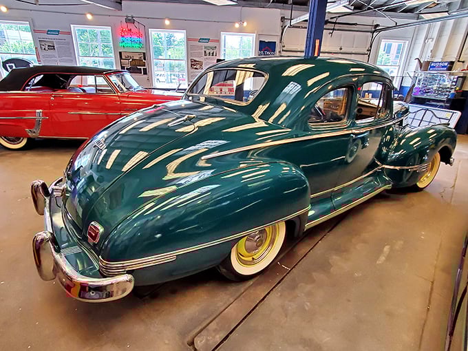 The 1946 Hudson Super Six's aerodynamic curves show how post-war optimism translated into automotive design &ndash; sleek, confident, and ready for the American dream.