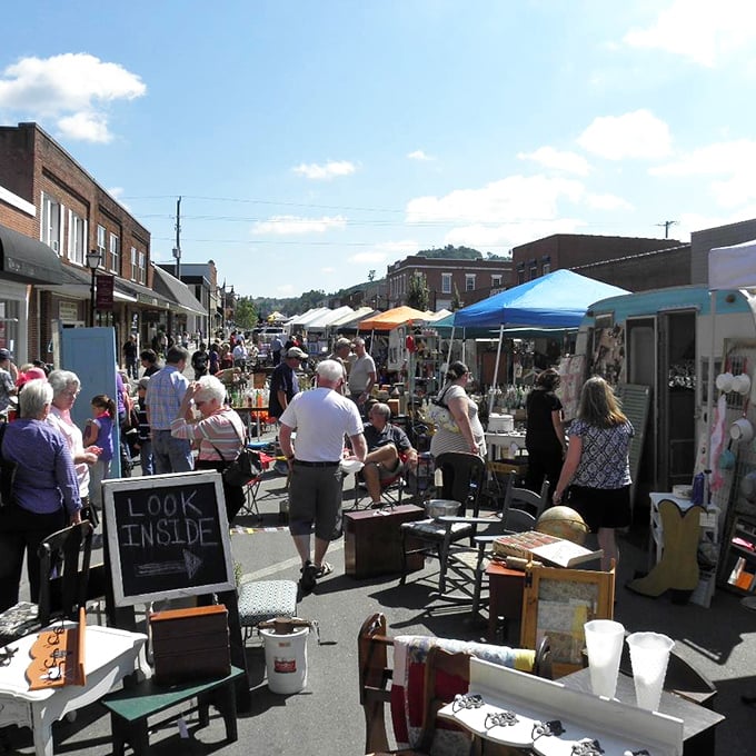 Treasure hunters paradise! New Harmony's antique market transforms streets into pathways of possibility where one person's past becomes another's prize.