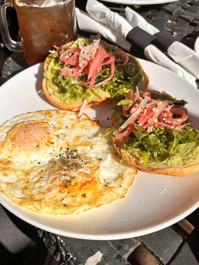 Avocado toast that would make a mortgage lender weep, paired with eggs that could make a chicken proud.