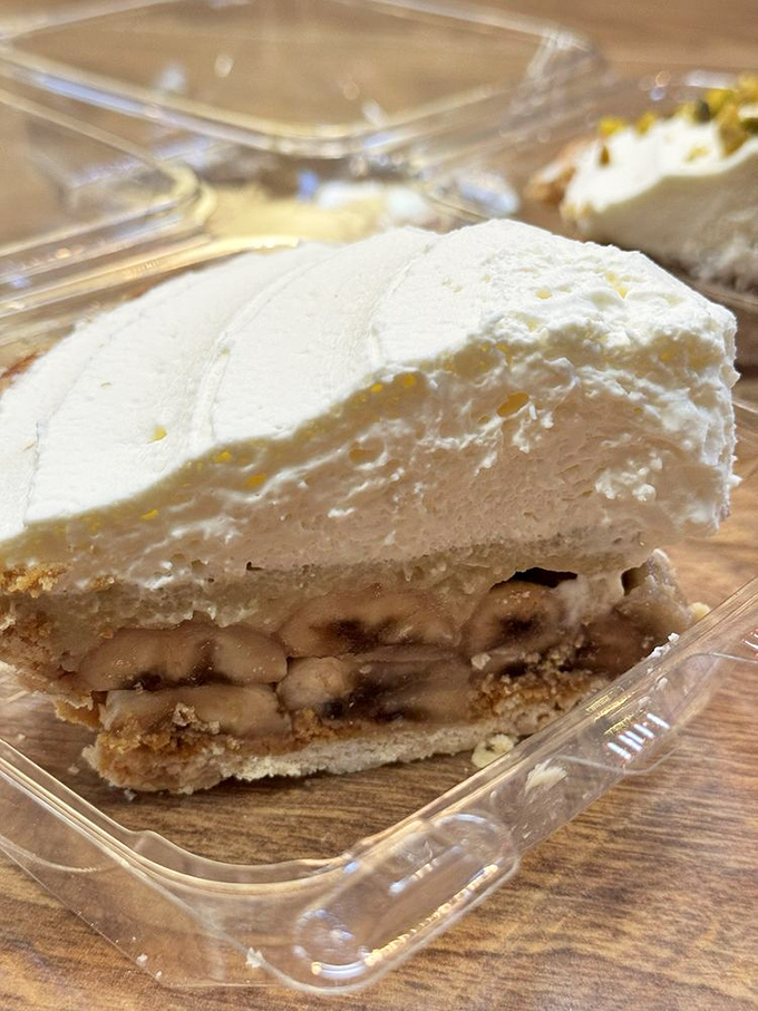 Banana cream pie with that perfect custard-to-banana ratio sits waiting to be discovered like a treasure map to happiness.