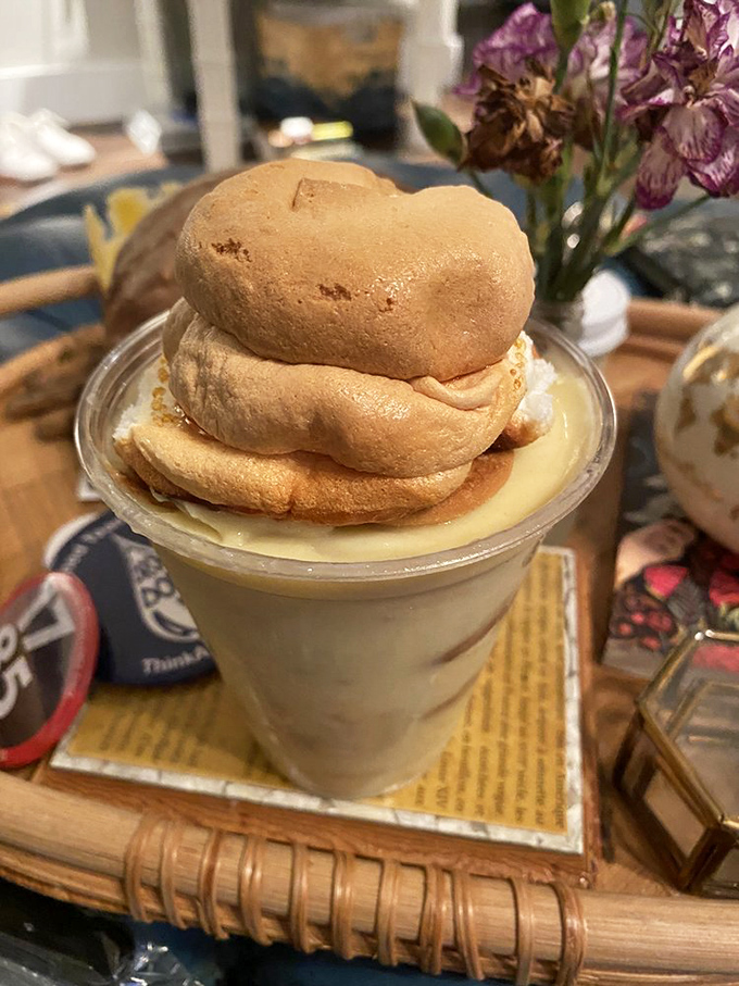 Banana pudding elevated to art form. That pillowy meringue top is like a cloud that decided to vacation on a dessert that already knew how to party.