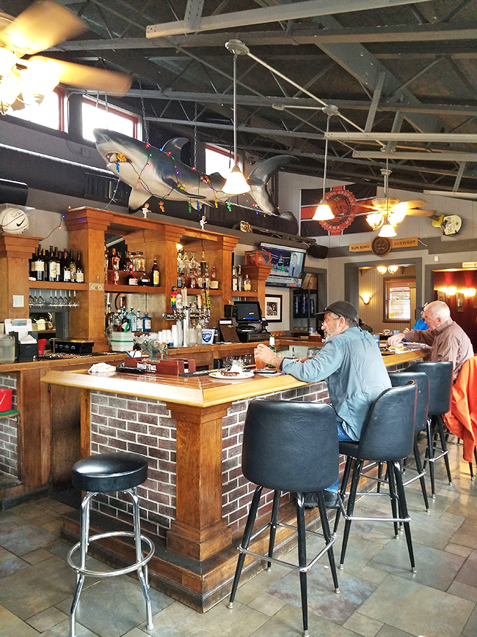 The bar's shark decoration seems to say, "I could eat you, but these cocktails and small plates are much more satisfying."