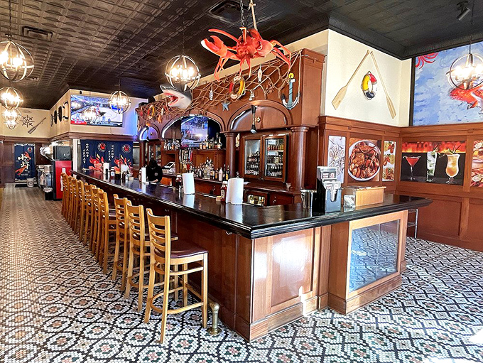 The bar area beckons with wooden warmth and nautical flair. A perfect port in the storm of everyday life.