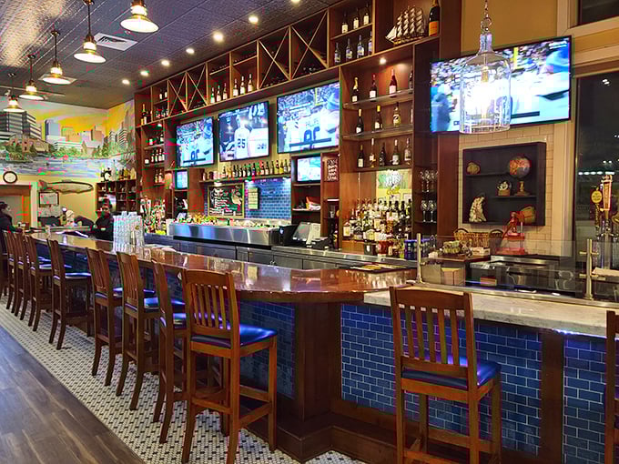The bar area strikes that perfect balance&mdash;enough TVs to catch the game, enough bottles to forget the score if your team's losing.