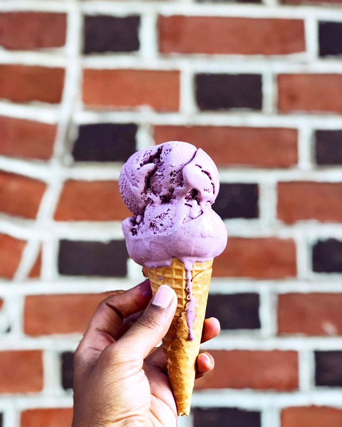 Purple perfection against Philadelphia brick. This blueberry scoop is what summer memories are made of. 
