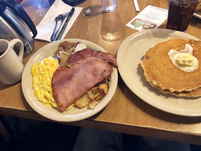 Breakfast platters that say "Good morning" with more enthusiasm than your first cup of coffee. Those pancakes look cloud-soft!