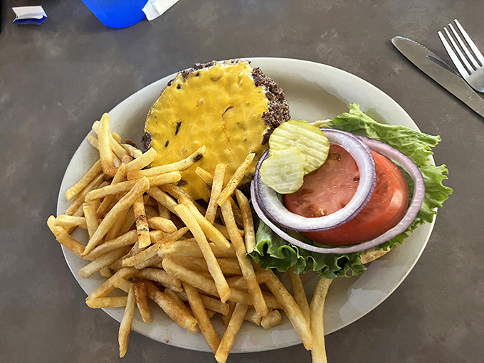 The classic American burger with fries &ndash; no frills, no gimmicks, just the timeless combination that's been making Mondays bearable for generations.