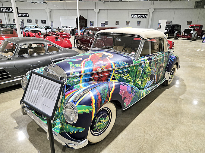 This psychedelic art car transforms a classic Mercedes into a rolling canvas. It's what would happen if Salvador Dal&iacute; and Dr. Seuss collaborated on an automotive project.