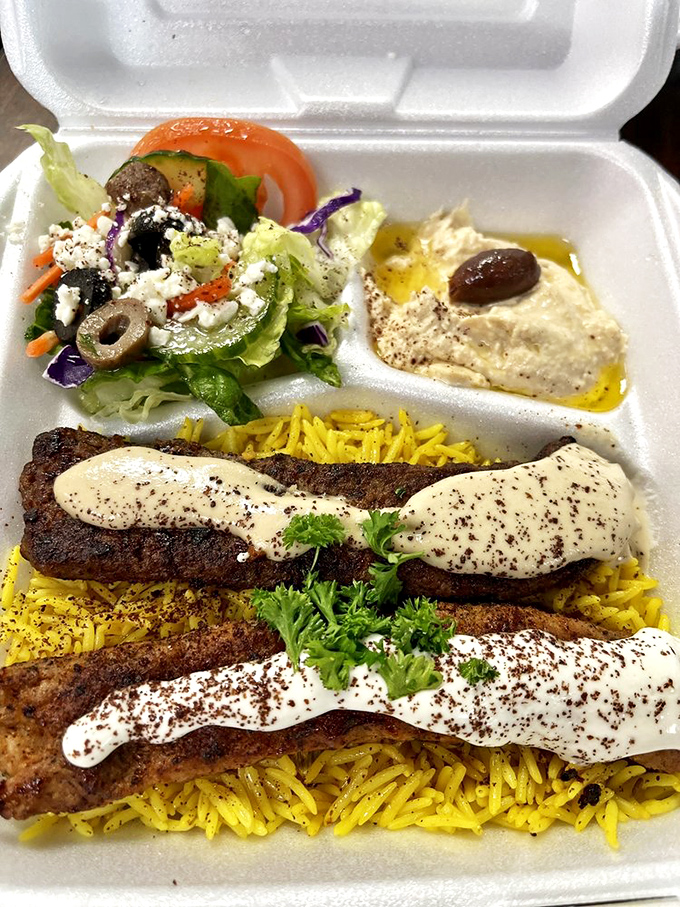 Kabobs that have clearly been introduced to spices on a first-name basis. That tzatziki sauce isn't just white&mdash;it's a blank canvas for flavor.