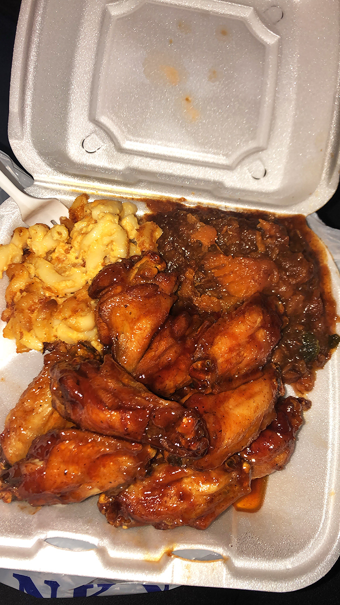 Chicken wings bathed in sauce that demands extra napkins and possibly a bib. Worth every messy, glorious bite.