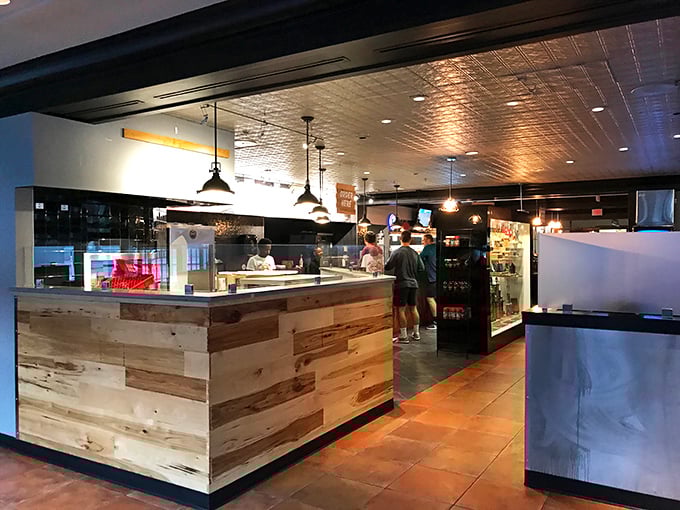Where the magic happens. This counter separates the hungry from the happy, with reclaimed wood that tells its own story.