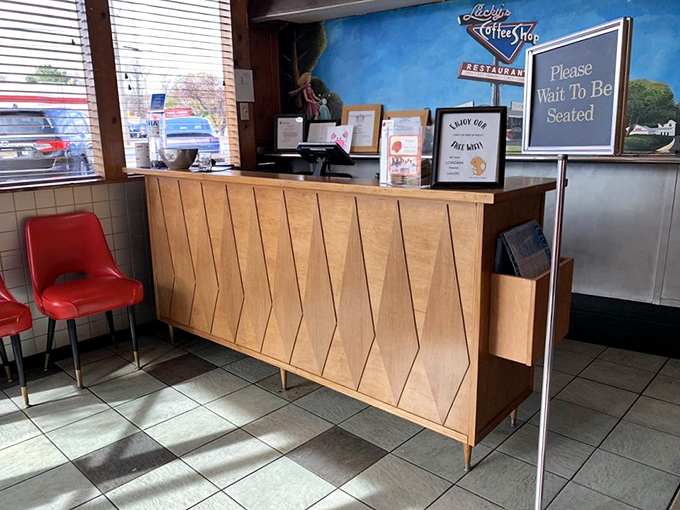 The host stand &ndash; first checkpoint on your journey to breakfast bliss, where hungry hope meets the promise of pancakes.