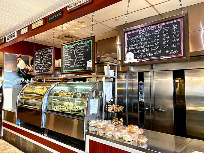 The bakery counter&mdash;where willpower goes to die. Those hanging chalkboard menus are really just formalities when the display case does all the talking.