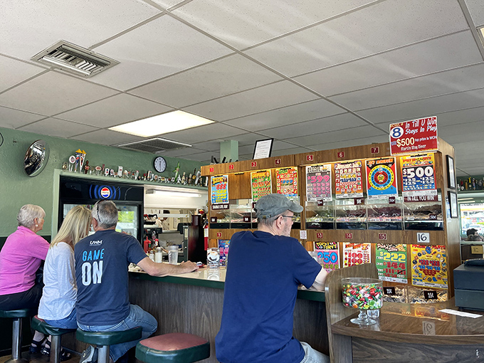 Counter seating: where solo diners become temporary neighbors and the coffee refills come without having to make eye contact.