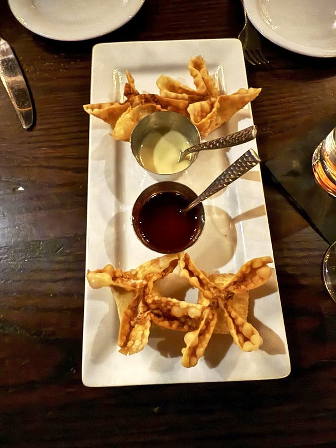 These aren't your average crab rangoon&mdash;crispy pockets of joy served with dipping sauces standing by for flavor enhancement duty.