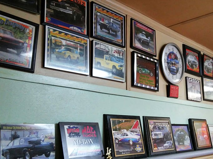 Car enthusiasts get their own gallery while waiting for food. Brilliant strategy&mdash;you're already thinking about your next drive here.