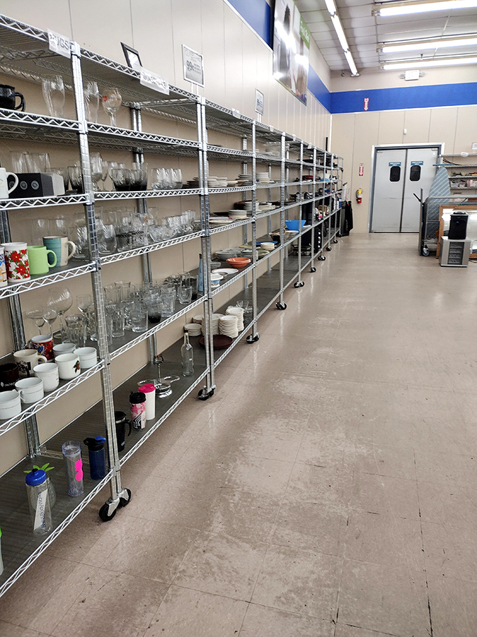 Glassware gleams under fluorescent lights, each shelf a testament to Mississippi's penchant for entertaining and the Southern tradition of never arriving empty-handed.