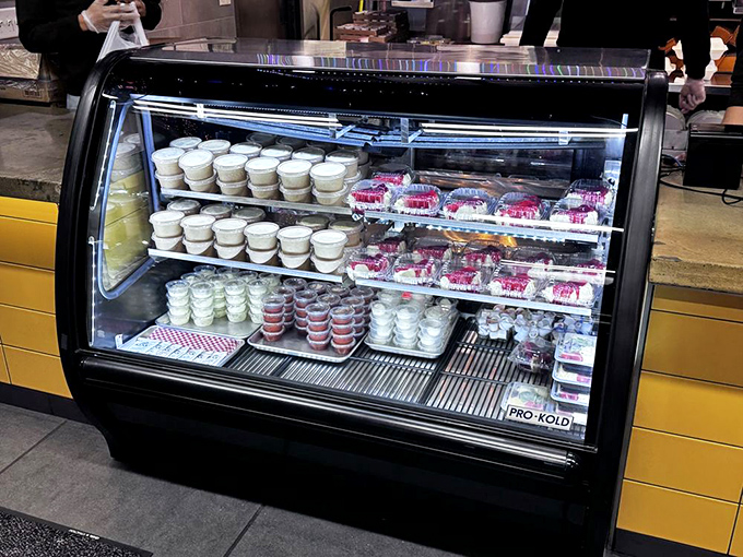 The dessert case: where willpower goes to die. Sweet treats standing at attention, waiting to complete your savory feast.