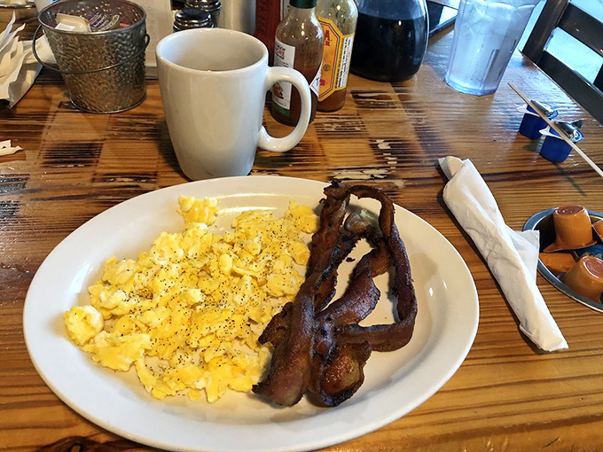 Scrambled eggs and bacon: breakfast's dynamic duo. Like Batman and Robin, if they were delicious and didn't fight crime.