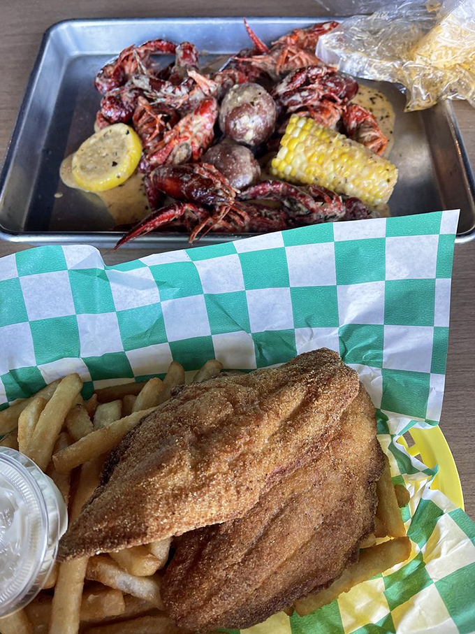 Crispy catfish and golden fries &ndash; proof that sometimes the perfect seafood experience doesn't require any shell-cracking equipment.