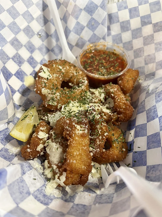 Fried calamari that makes you wonder why we don't crown appetizers as meal royalty more often. The sprinkle of feta is the jewel in its crown.