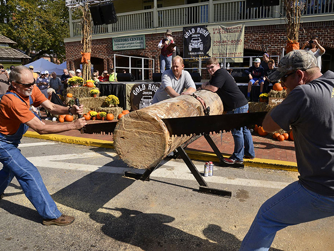 The Gold Rush Festival brings out the competitive lumberjack in visitors who discover sawing logs is much harder than it looks on ESPN's outdoor games.