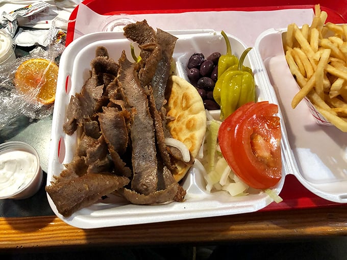 Gyro meat sliced thin, served with all the fixings. Mediterranean vacation vibes without the airfare or passport stamps.