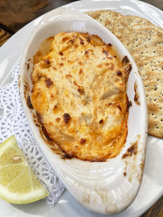 Hot crab dip that bubbles with such cheesy enthusiasm, it makes you want to stand up and applaud. Maryland in a dish!
