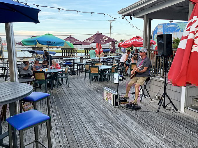 Live music on the deck &ndash; because somehow food tastes better when accompanied by a guy with a guitar and Jimmy Buffett aspirations.