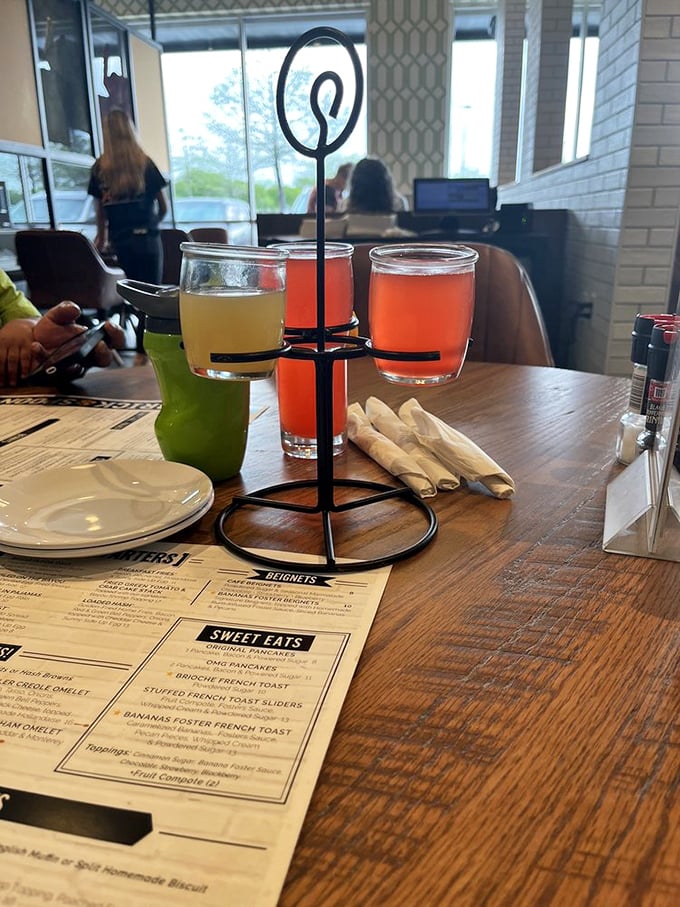 The mimosa flight that turns "It's five o'clock somewhere" into "It's brunch o'clock right here." Breakfast drinking never looked so sophisticated.