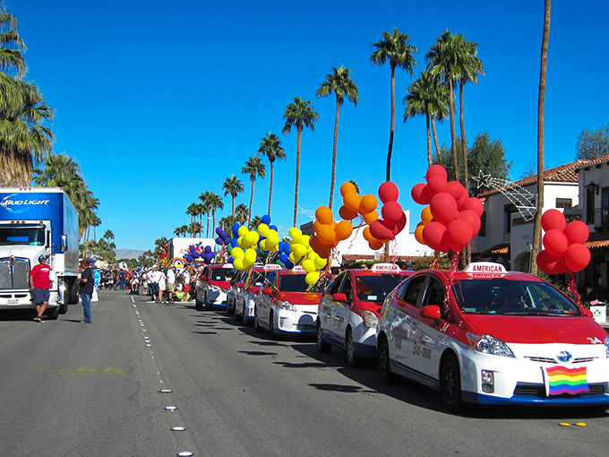 Palm Springs Pride brings rainbow colors to match the desert's natural palette. The city celebrates diversity with the same enthusiasm as design.