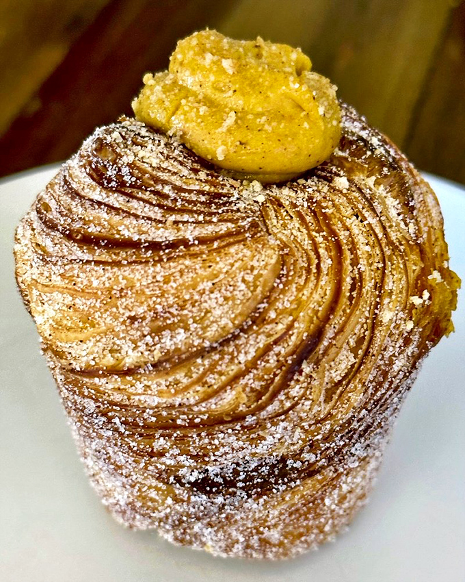 The spiral design of this cruffin is hypnotic&mdash;one bite and you'll pledge allegiance to the church of butter and sugar.