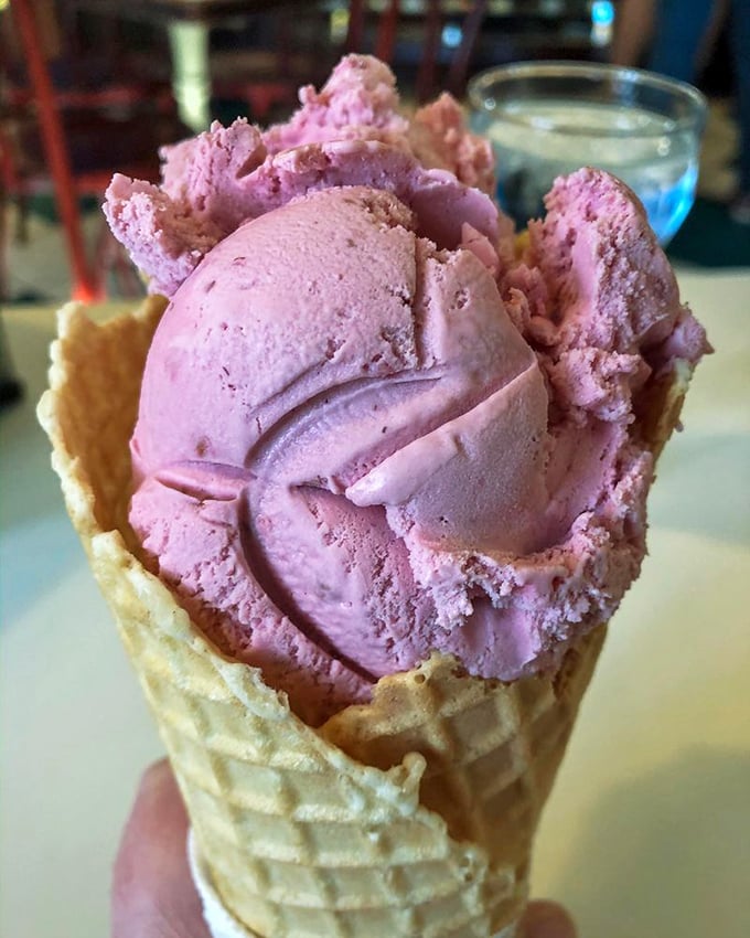 Not just pink ice cream&mdash;it's a sunset captured in dairy form. The waffle cone provides the perfect sunset-viewing platform.