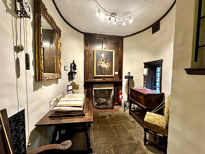 Antiques displayed with care in this intimate chamber. One person's eccentric collection becomes another generation's museum treasure.